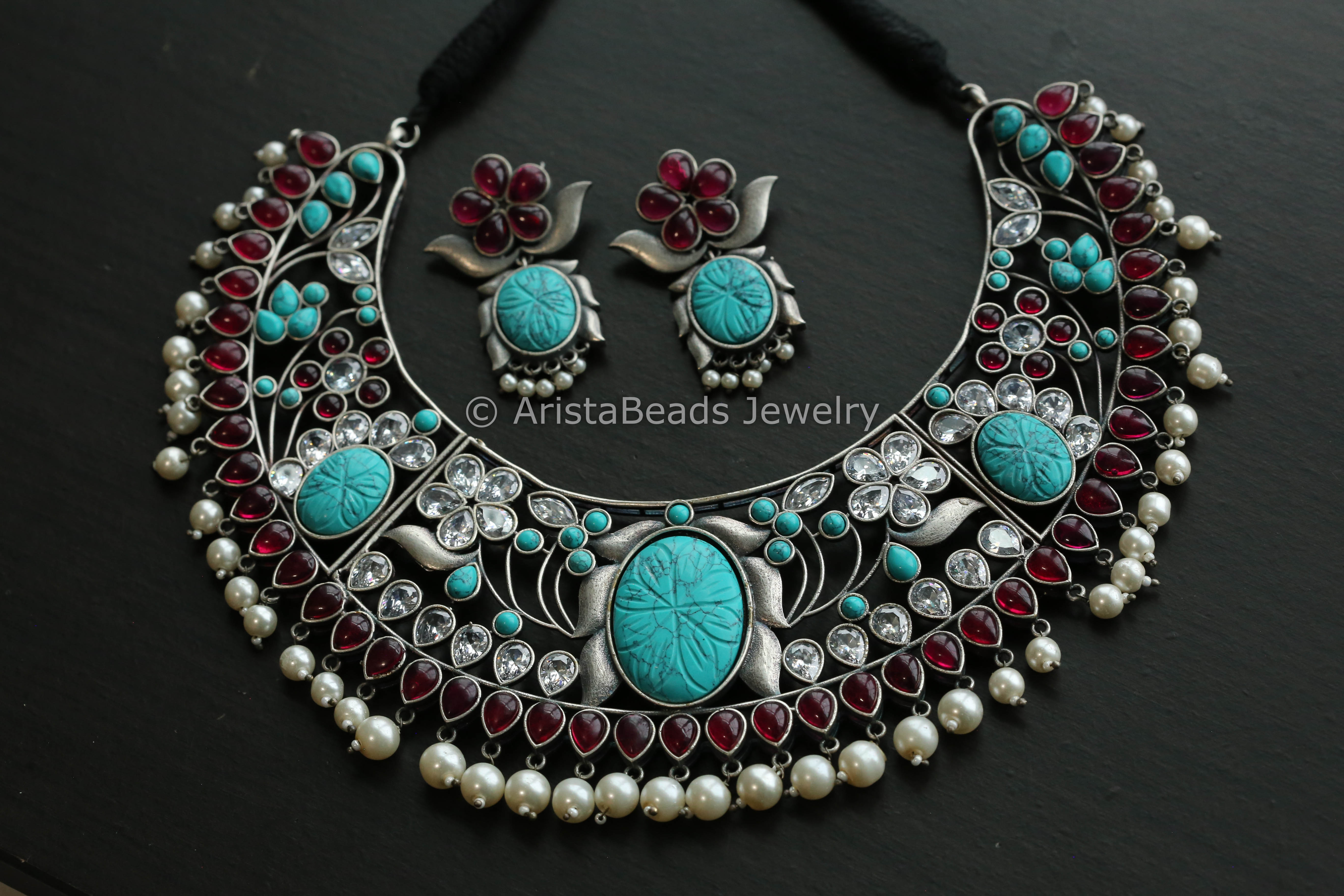Large Hasli Necklace Set- Turquoise Ruby – AristaJoules