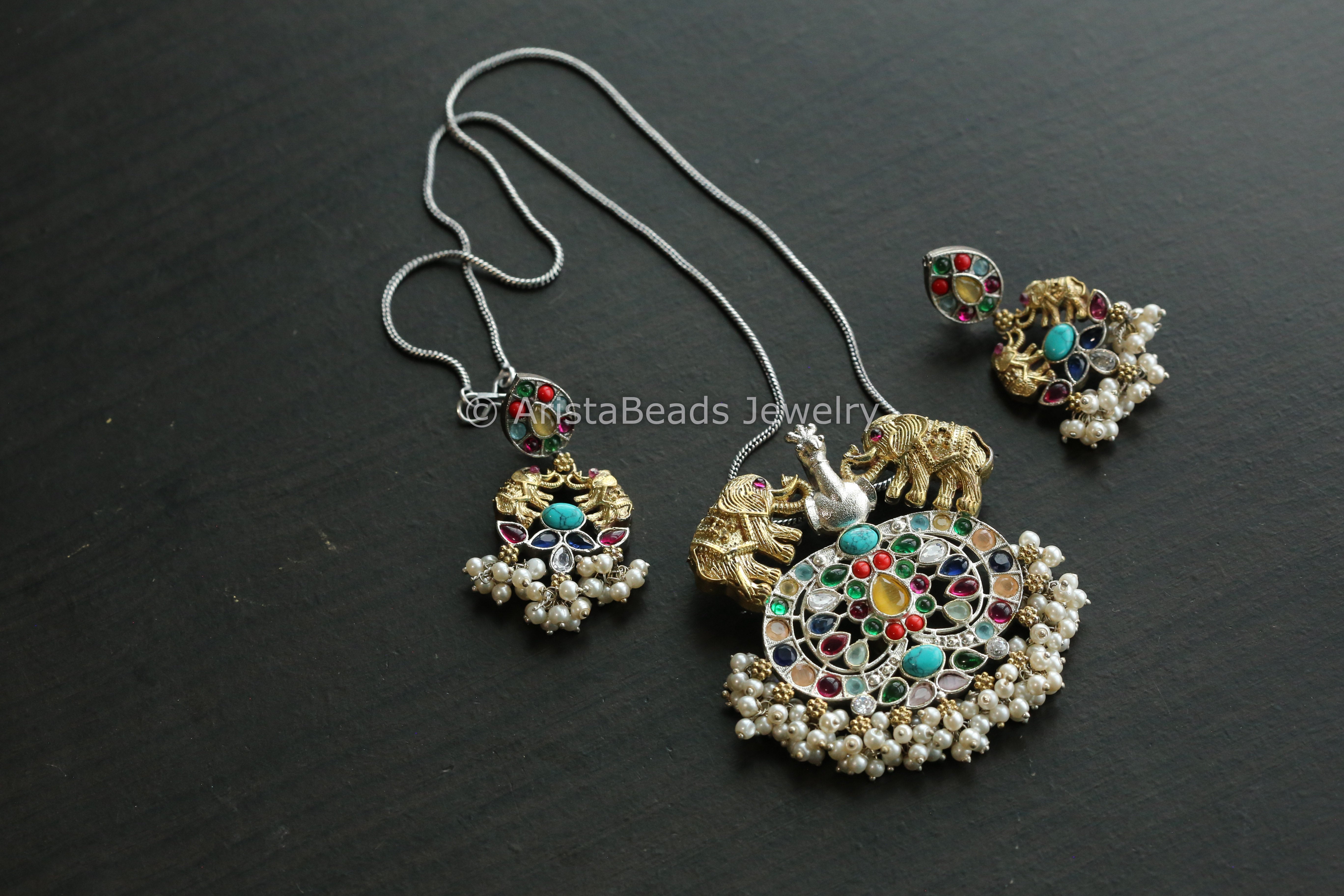 Dual Tone Navratan Necklace Set – AristaJoules